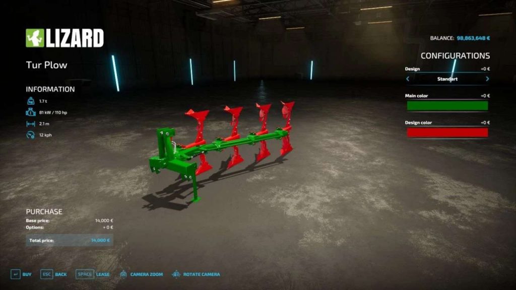 FS22 Lizard Tur Pług v1.0.0.0 - FS25 Mody | FS22 Mody